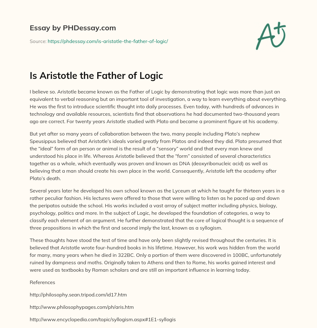 Is Aristotle the Father of Logic (400 Words) - PHDessay.com