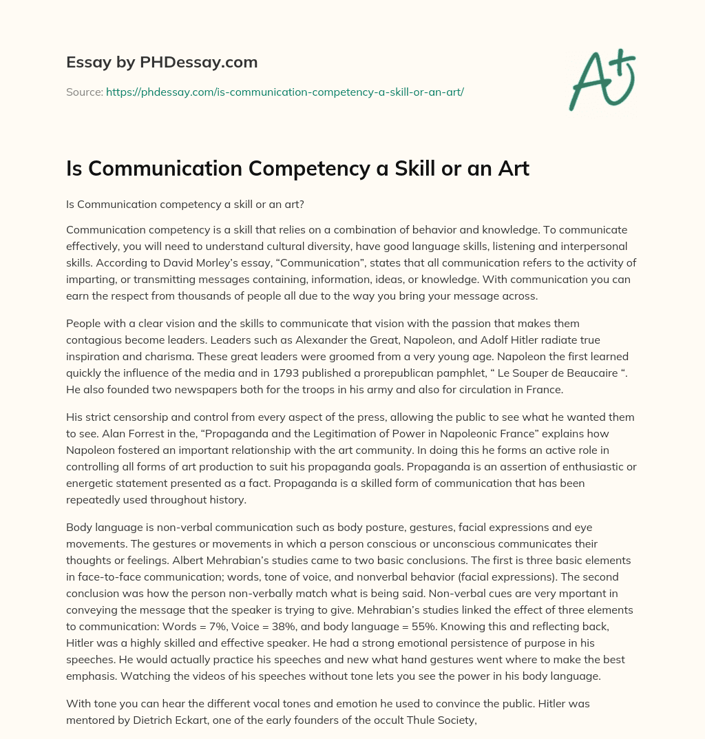 Is Communication Competency a Skill or an Art - PHDessay.com