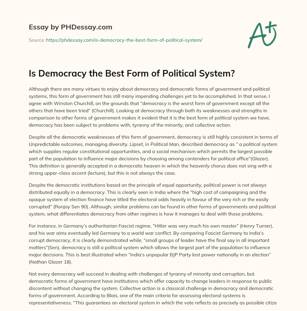 Is Democracy the Best Form of Political System? - PHDessay.com