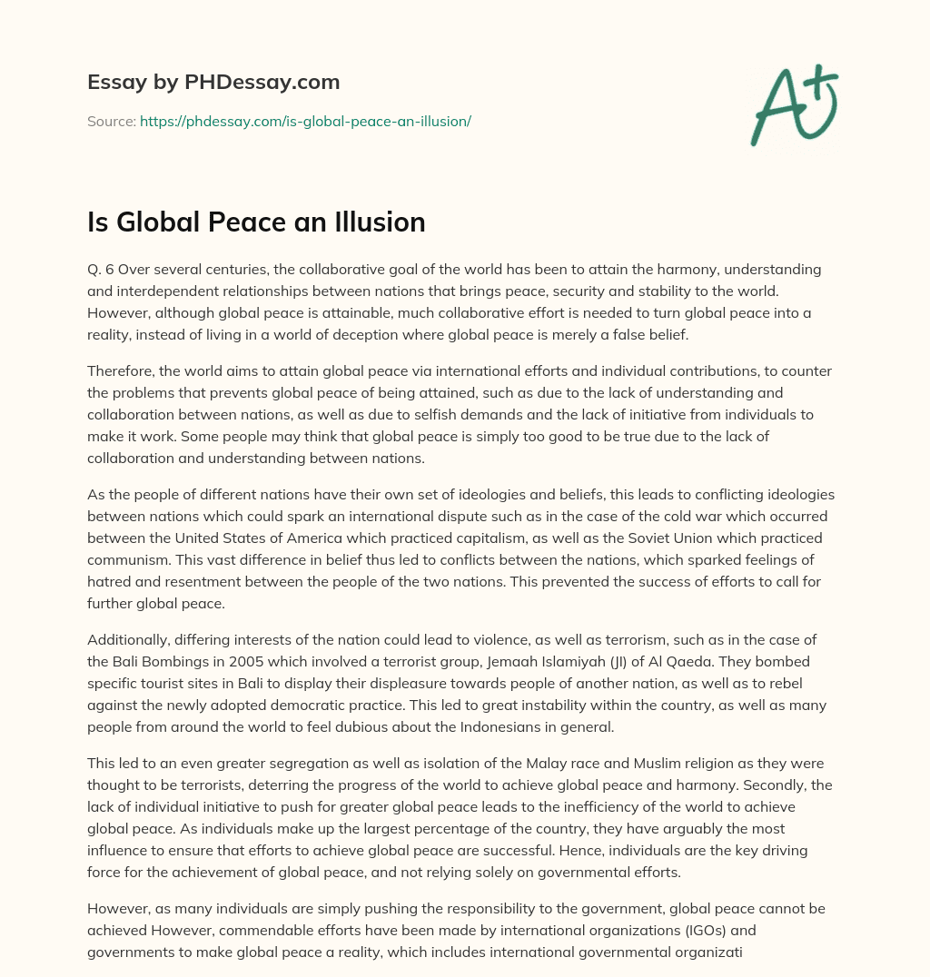 Is Global Peace an Illusion - PHDessay.com