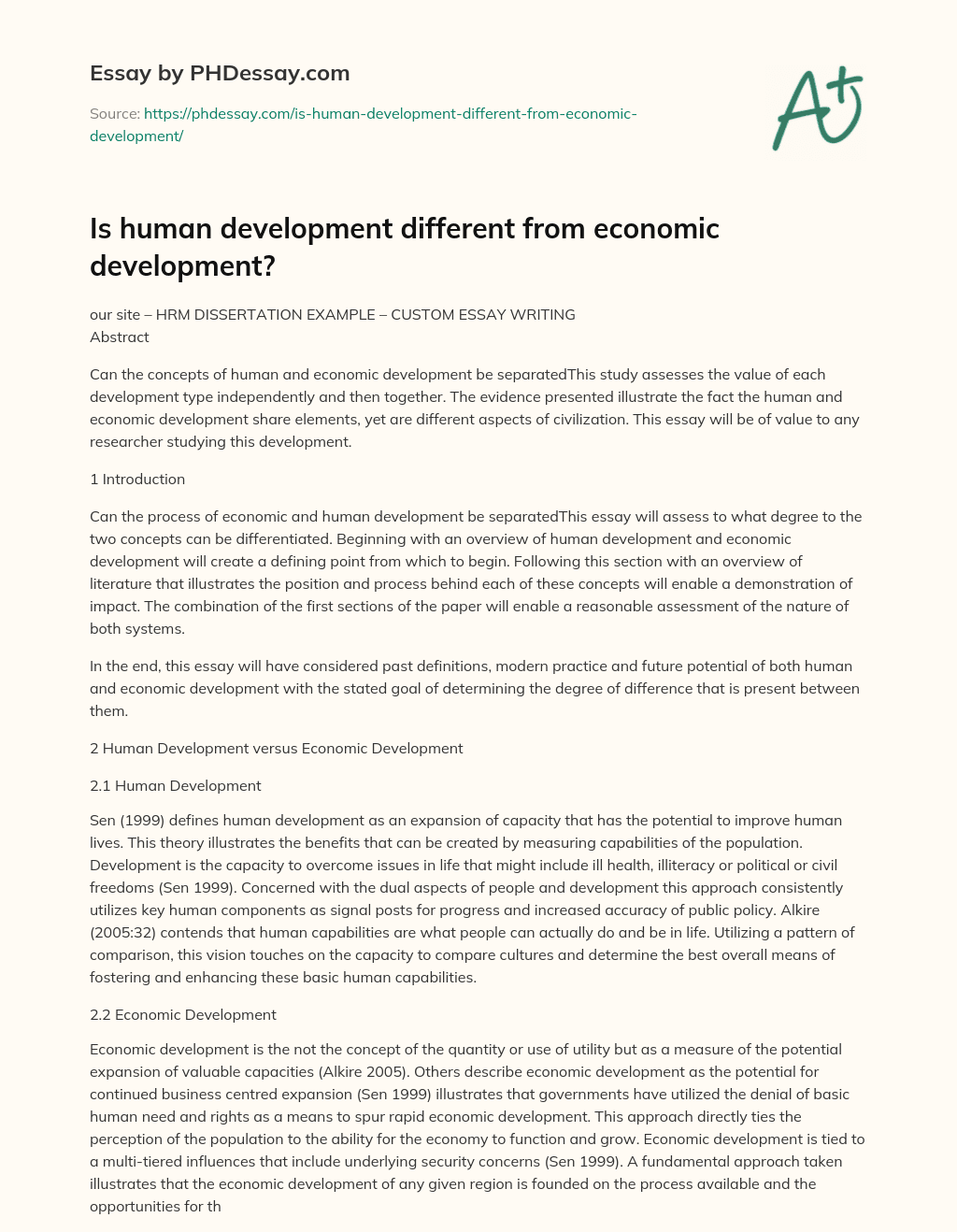 Is human development different from economic development? - PHDessay.com