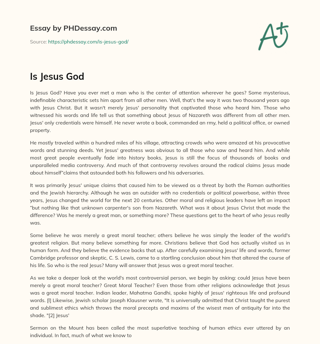 Is Jesus God - PHDessay.com