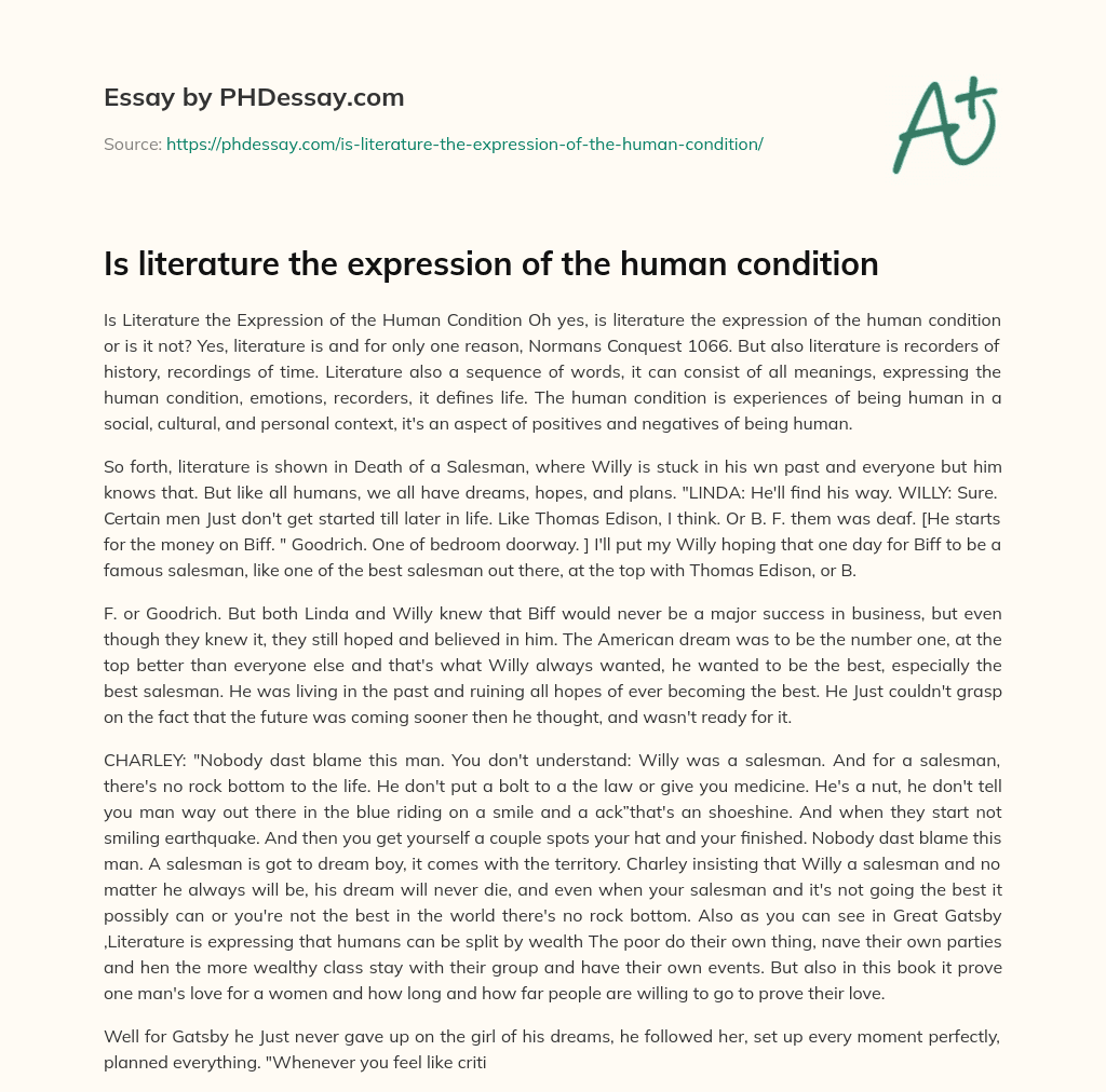 Is literature the expression of the human condition - PHDessay.com