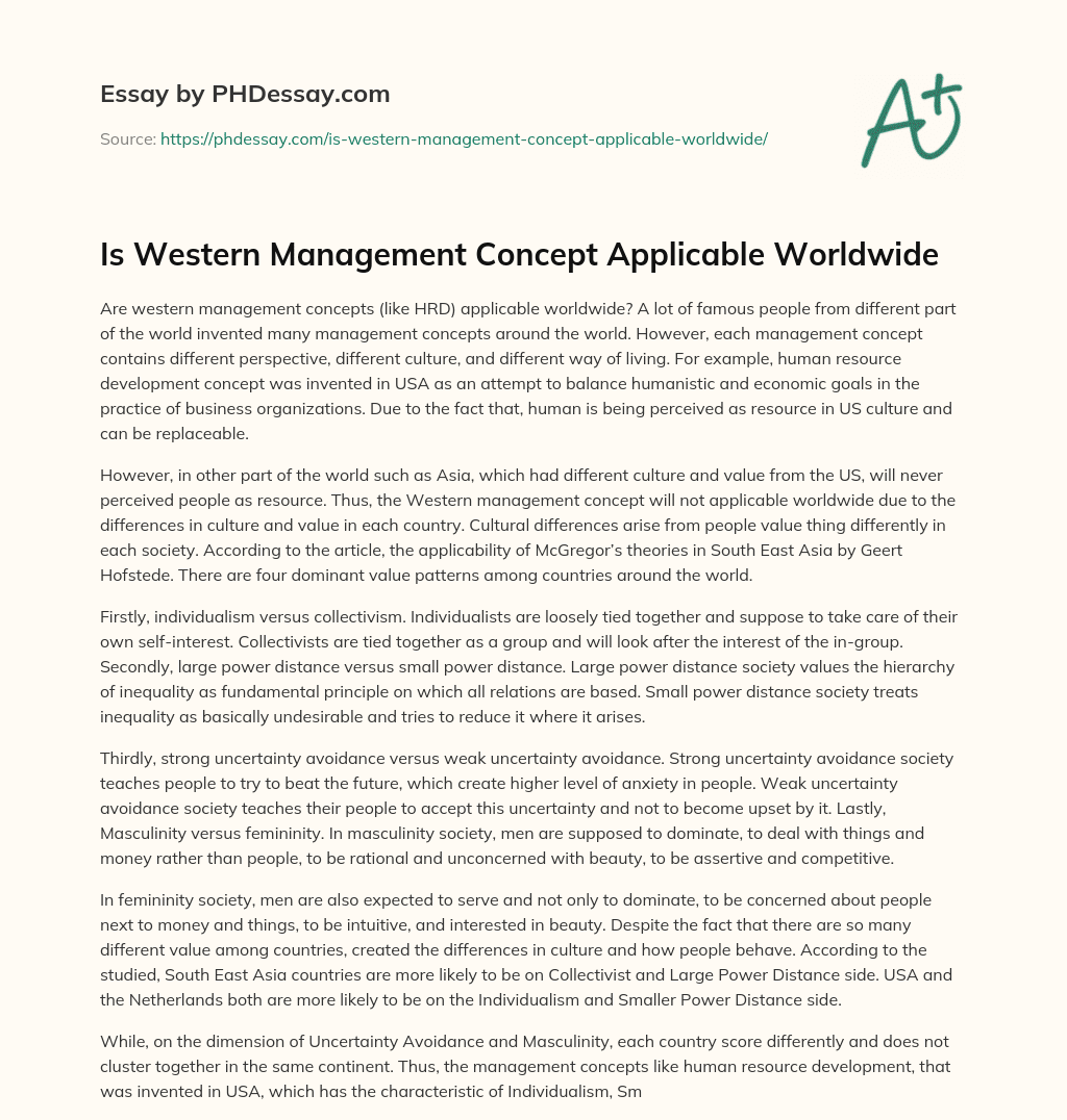 Is Western Management Concept Applicable Worldwide - PHDessay.com