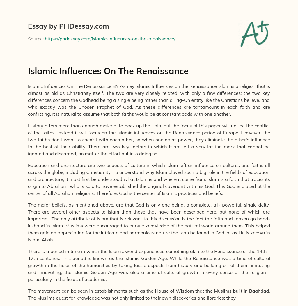 Islamic Influences On The Renaissance - PHDessay.com