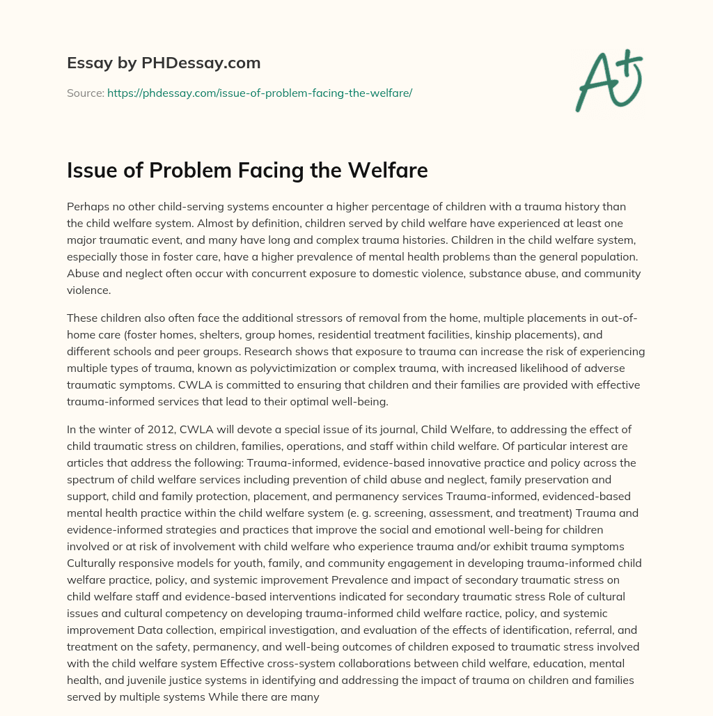 Issue of Problem Facing the Welfare (500 Words) - PHDessay.com