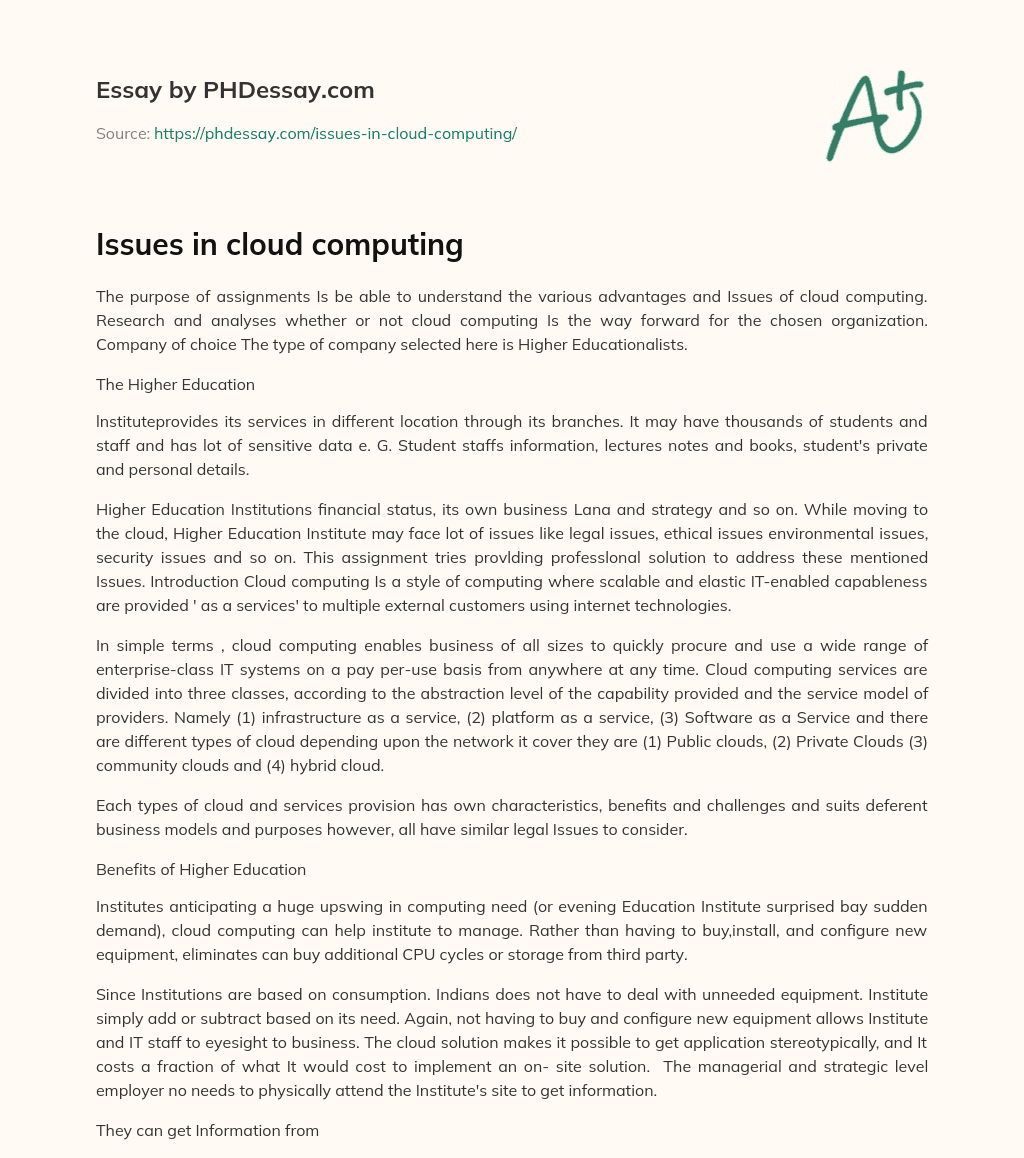 Issues in cloud computing - PHDessay.com