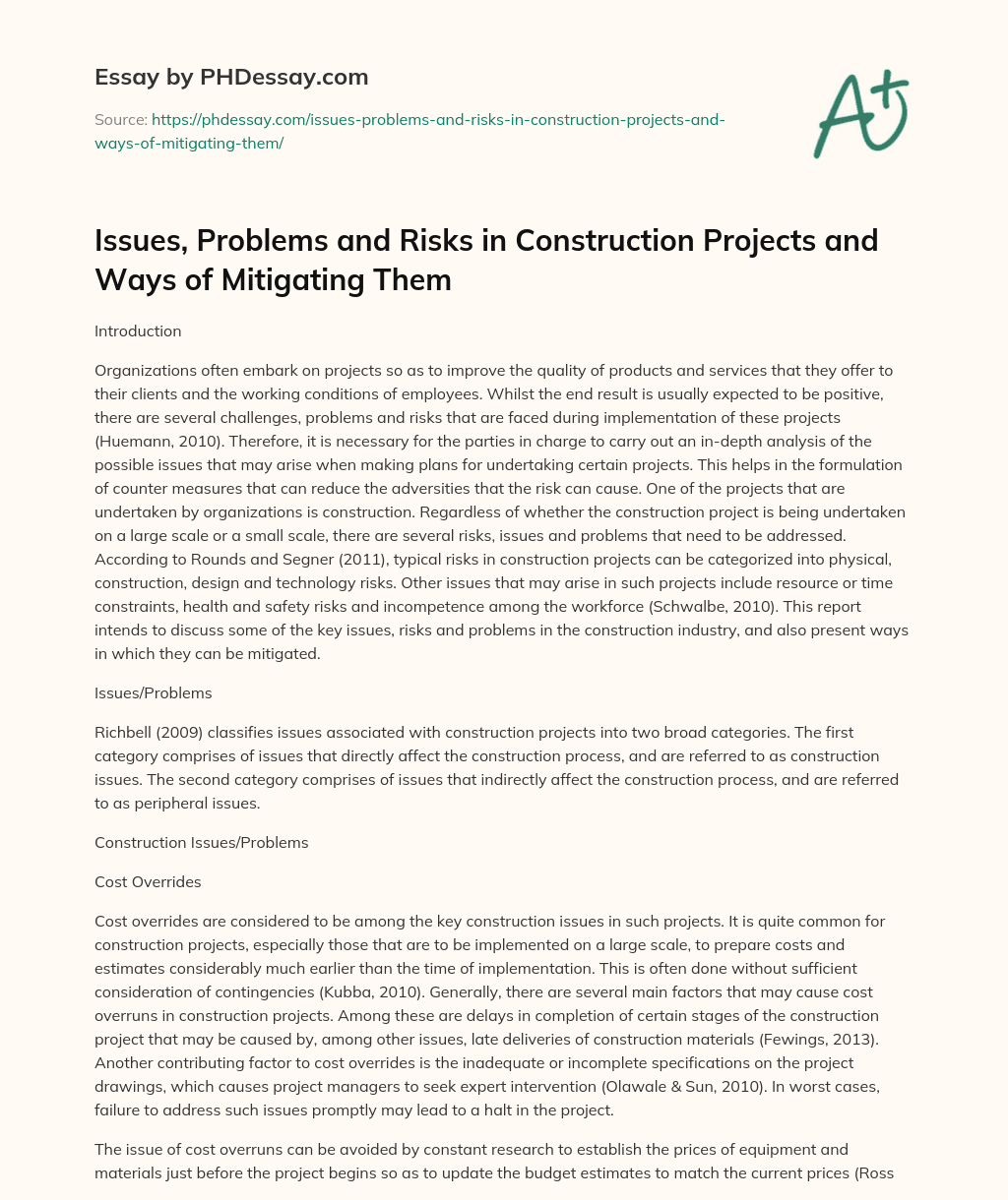Issues, Problems and Risks in Construction Projects and Ways of ...