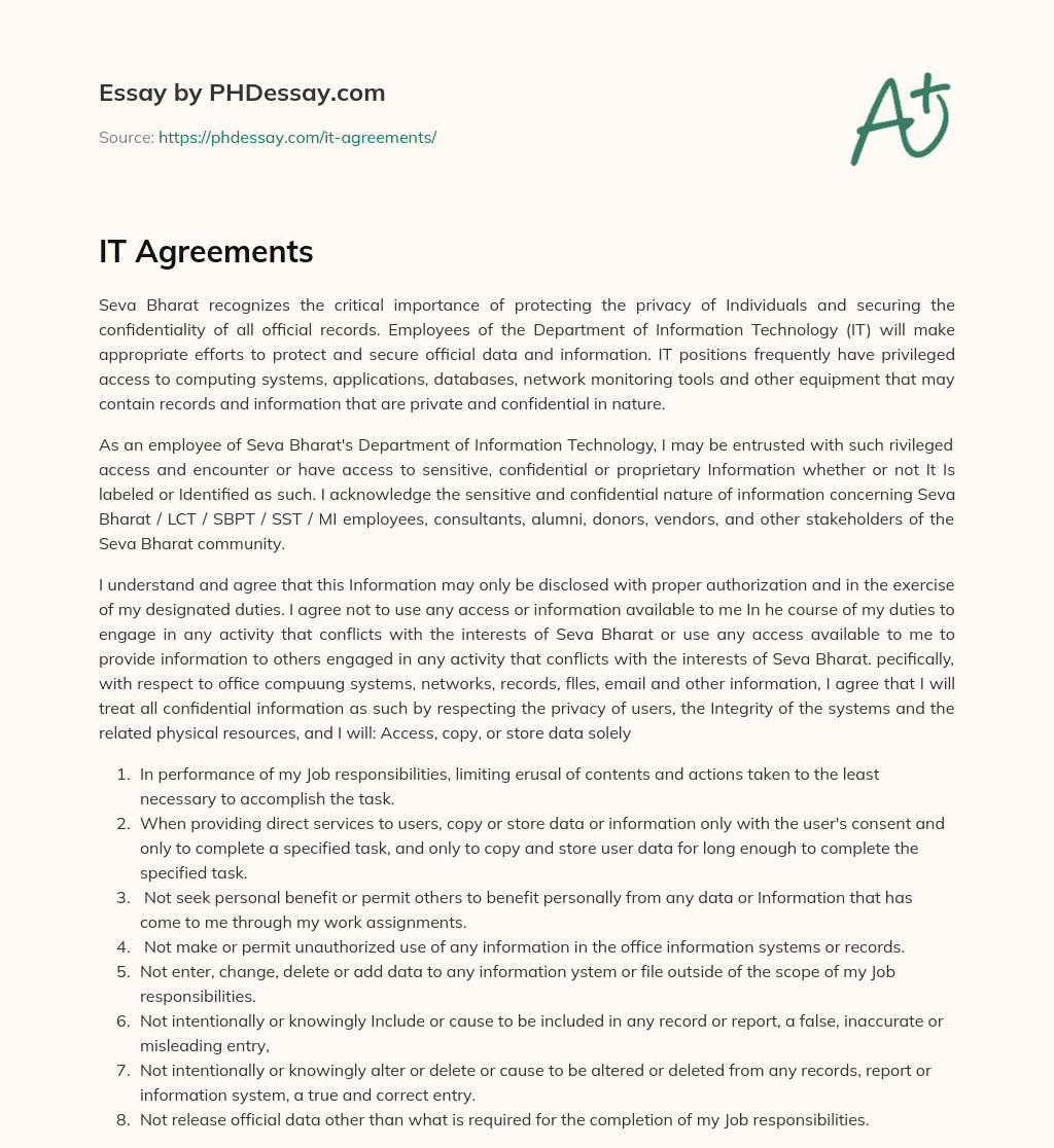IT Agreements - PHDessay.com