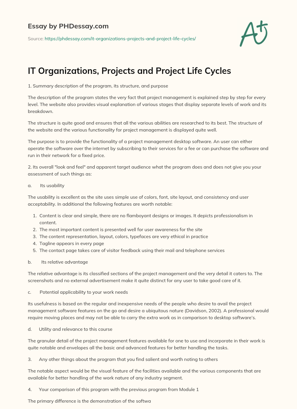 IT Organizations, Projects and Project Life Cycles - PHDessay.com
