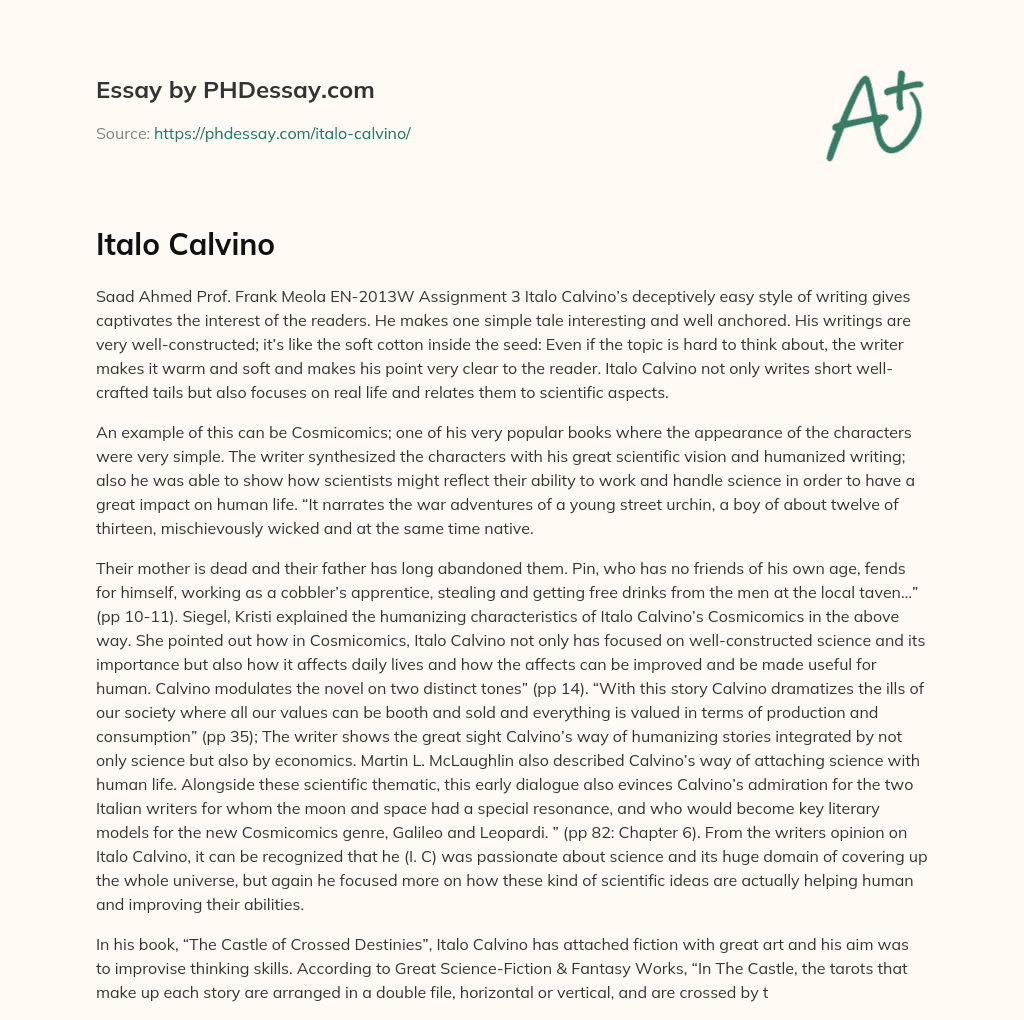 Italo Calvino - PHDessay.com