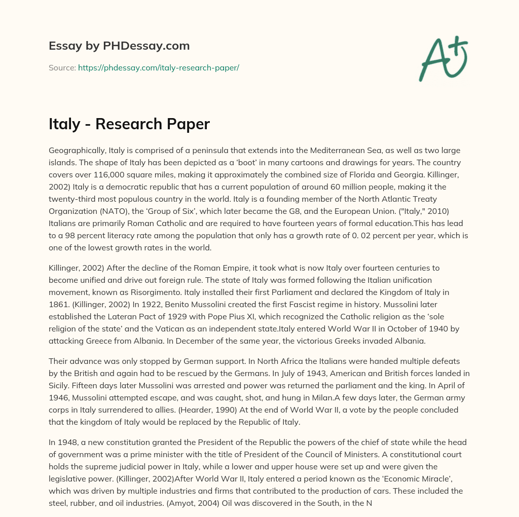 Italy - Research Paper - PHDessay.com