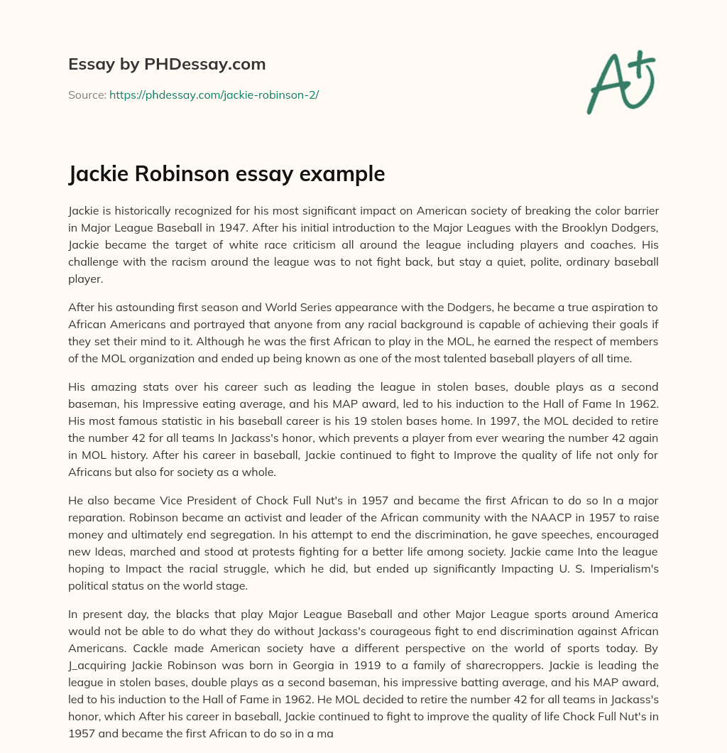 Jackie Robinson essay example (500 Words) - PHDessay.com