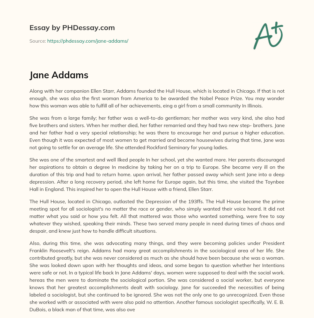 Jane Addams - PHDessay.com