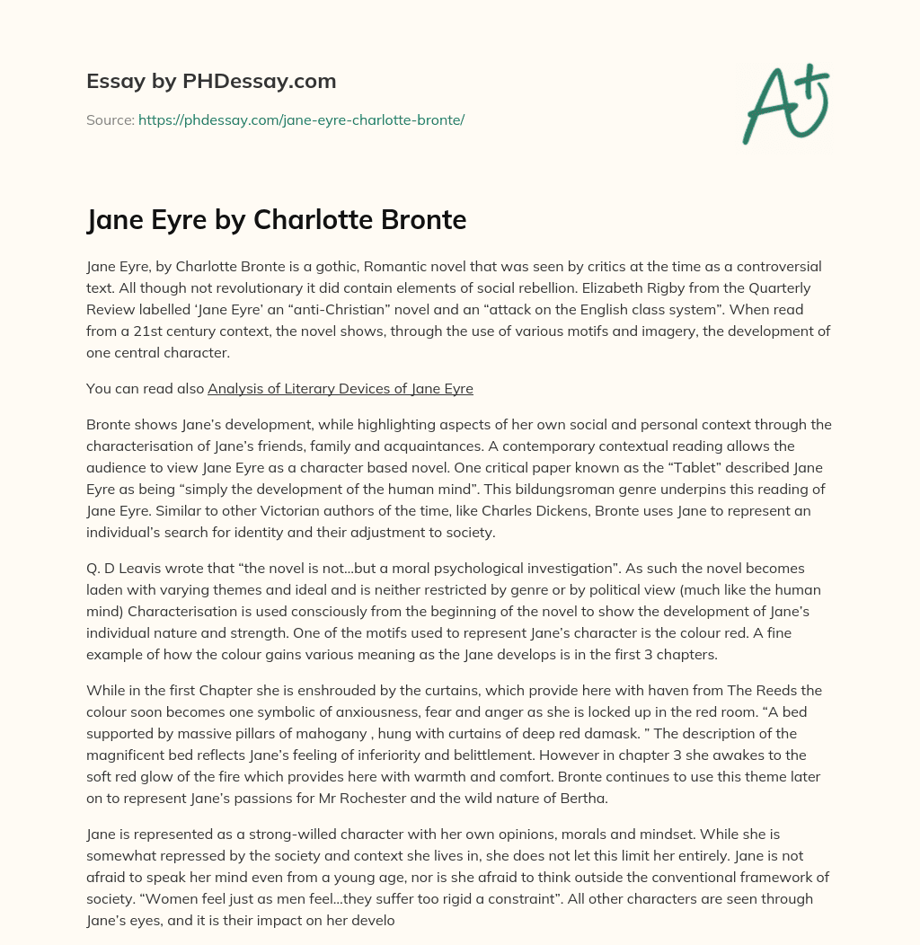 Jane Eyre by Charlotte Bronte - PHDessay.com