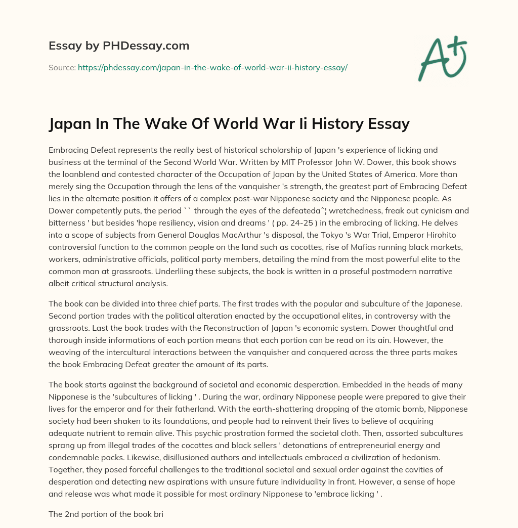 Japan In The Wake Of World War Ii History Essay - PHDessay.com