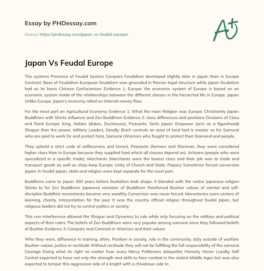 Japan Vs Feudal Europe (600 Words) - PHDessay.com
