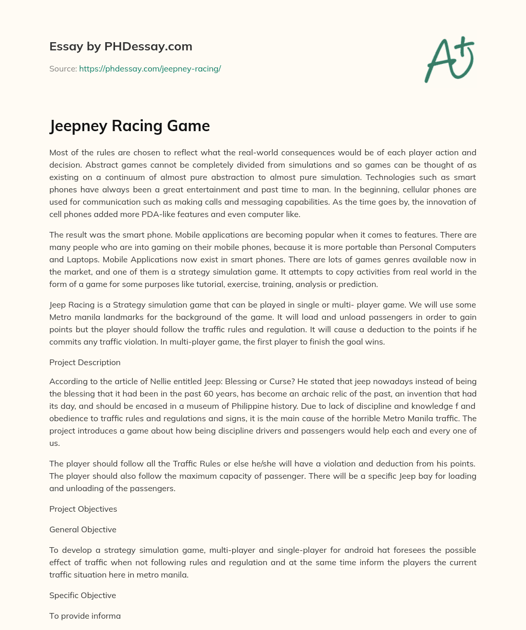 Jeepney Racing Game - PHDessay.com