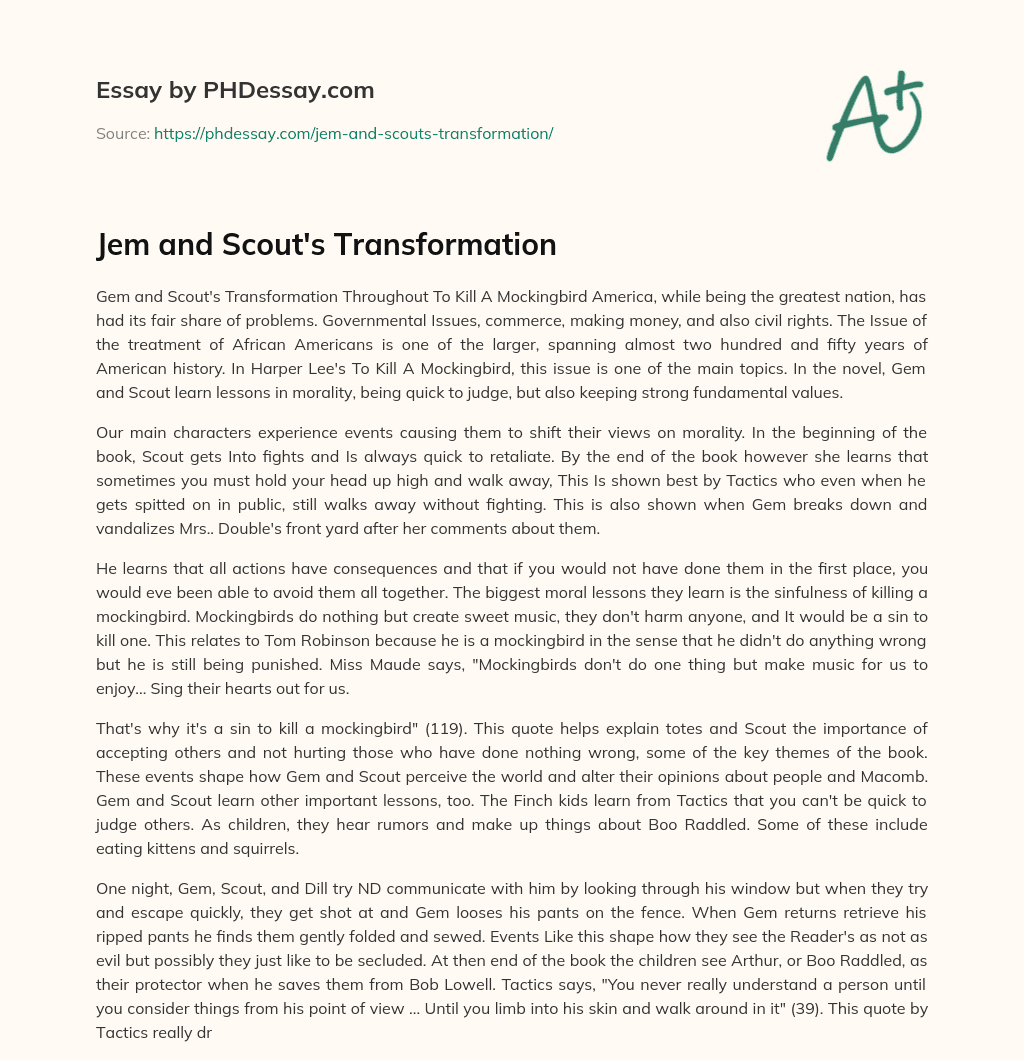Jem and Scout's Transformation - PHDessay.com