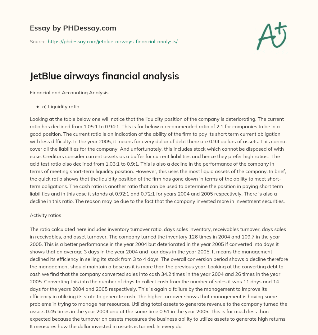 JetBlue airways financial analysis - PHDessay.com