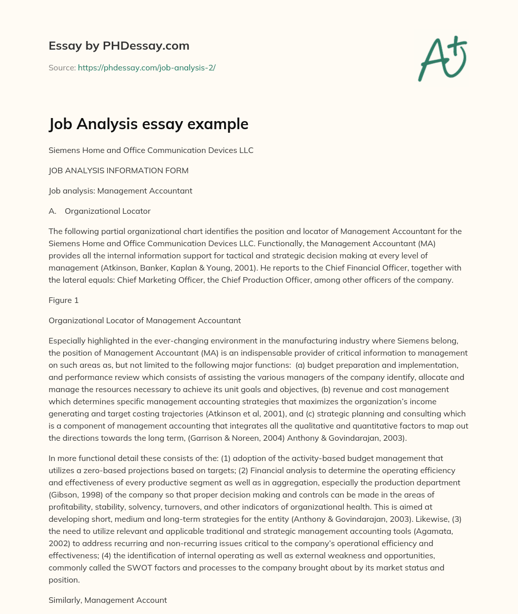 Job Analysis essay example - PHDessay.com