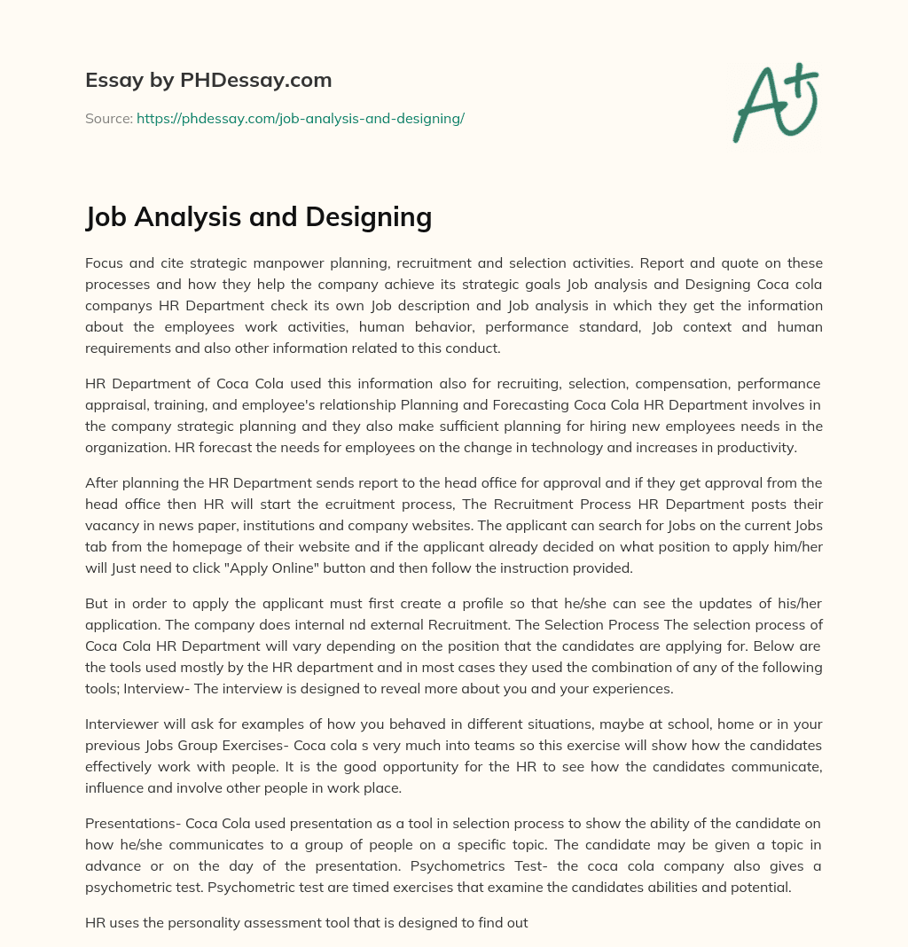 Job Analysis and Designing (500 Words) - PHDessay.com