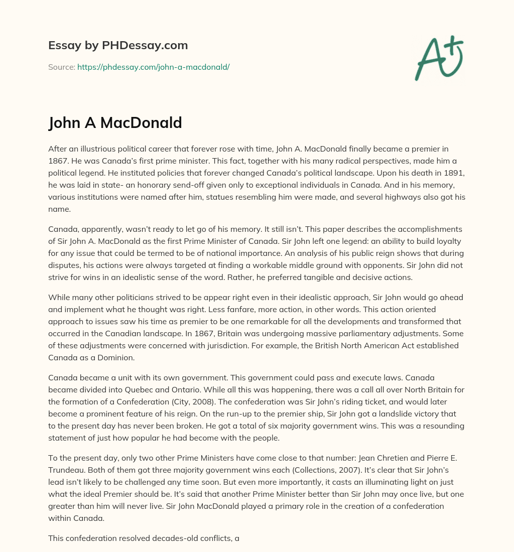 John A Macdonald Essay Example - PHDessay.com