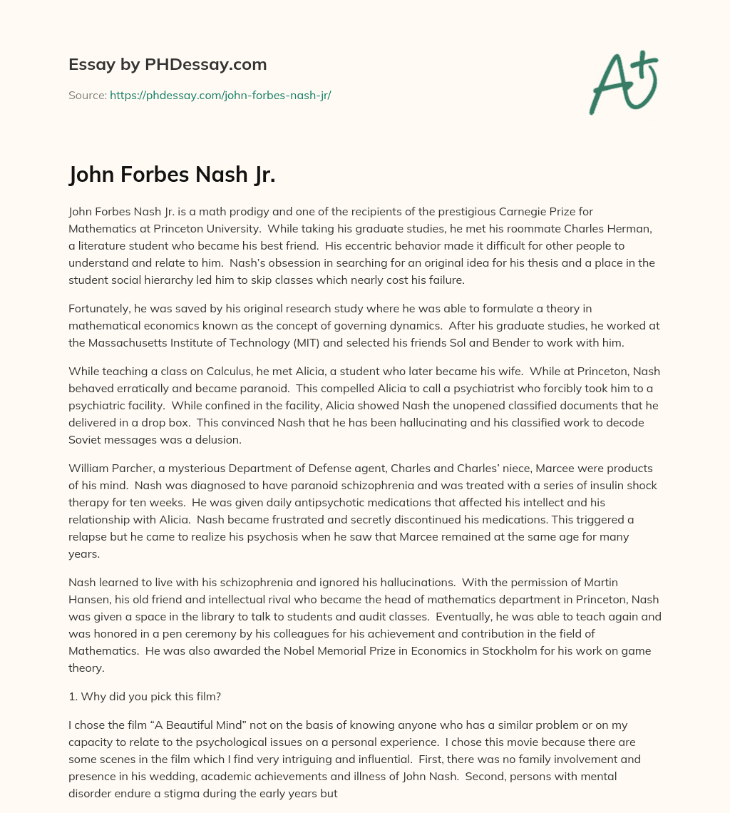 John Forbes Nash Jr. - PHDessay.com