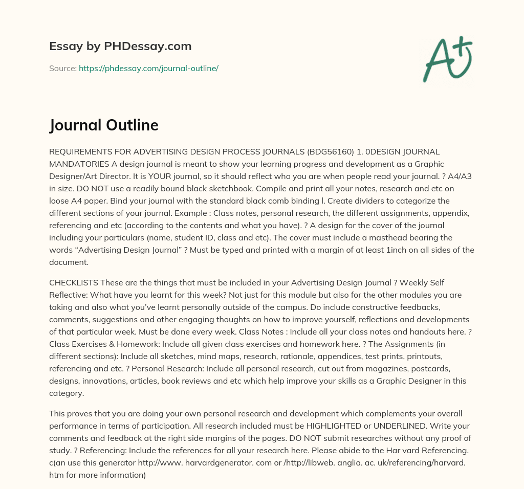 Journal Outline (400 Words) - PHDessay.com