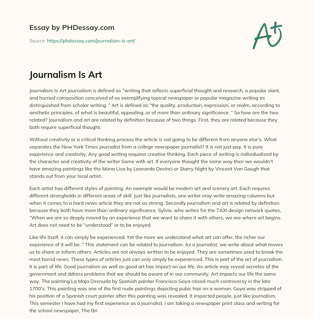 Journalism Is Art Example - PHDessay.com