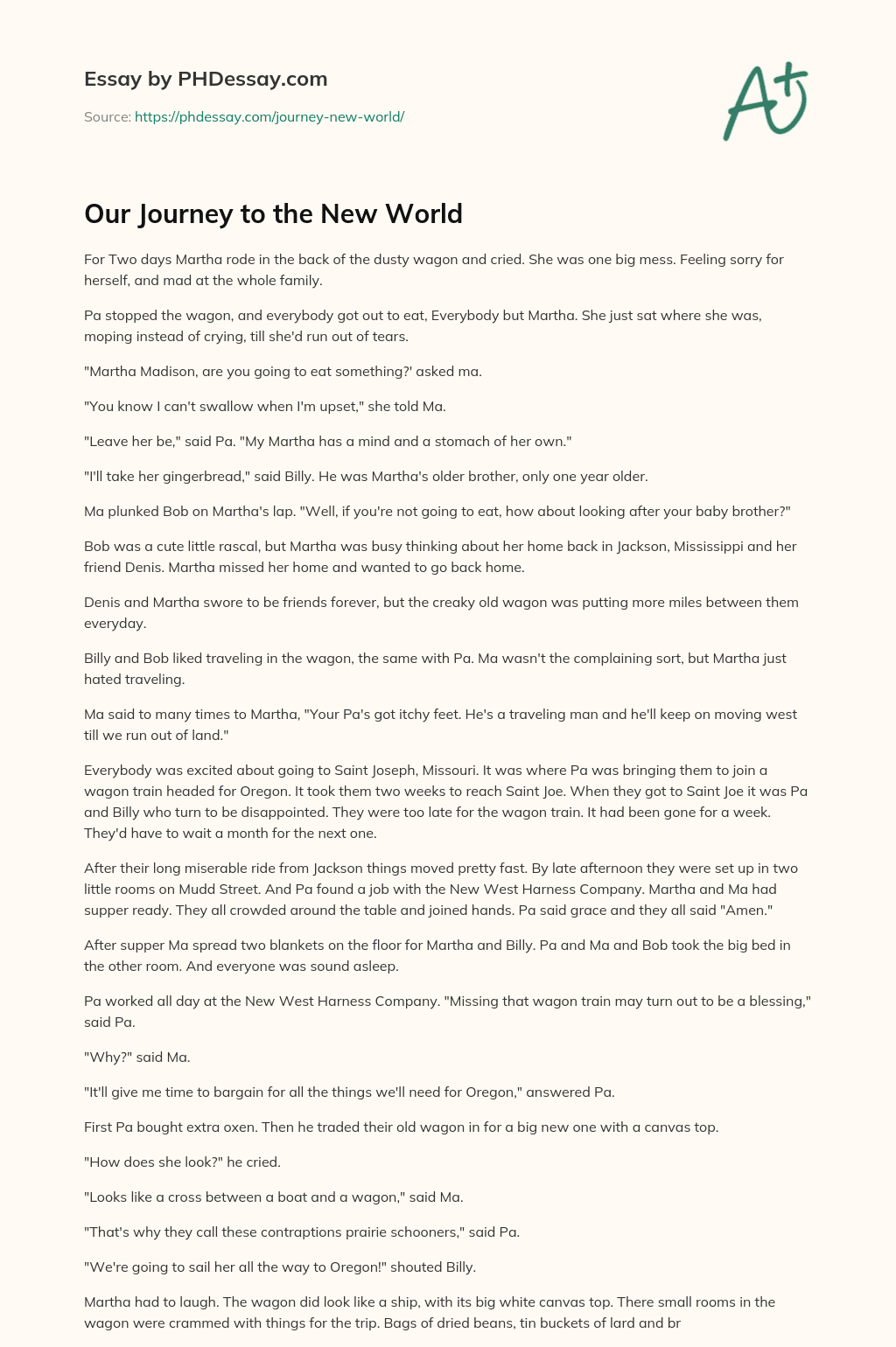 Our Journey to the New World - PHDessay.com