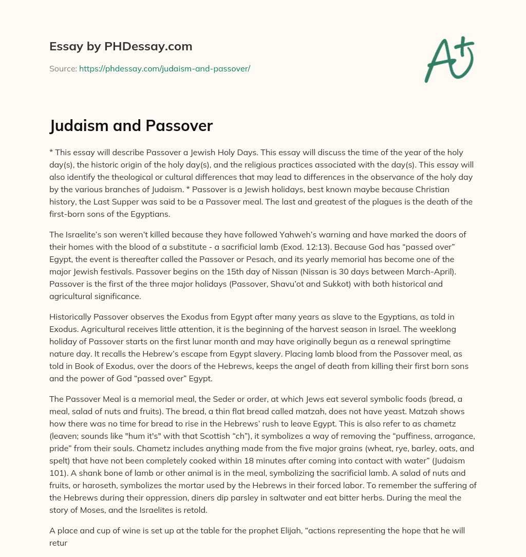 Judaism and Passover - PHDessay.com