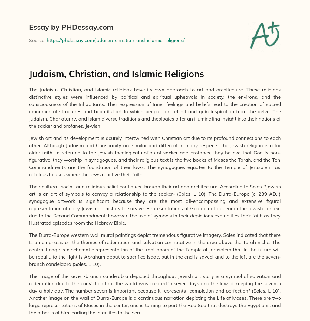 Judaism, Christian, and Islamic Religions - PHDessay.com
