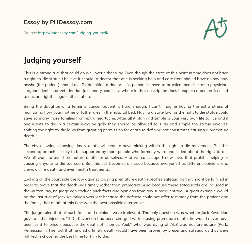 Judging yourself (400 Words) - PHDessay.com