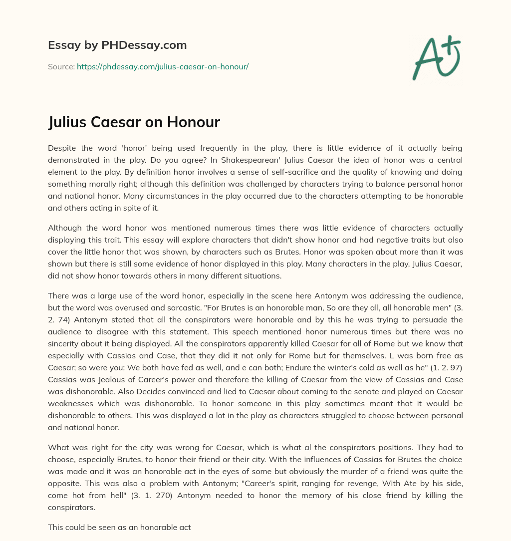 Julius Caesar on Honour - PHDessay.com