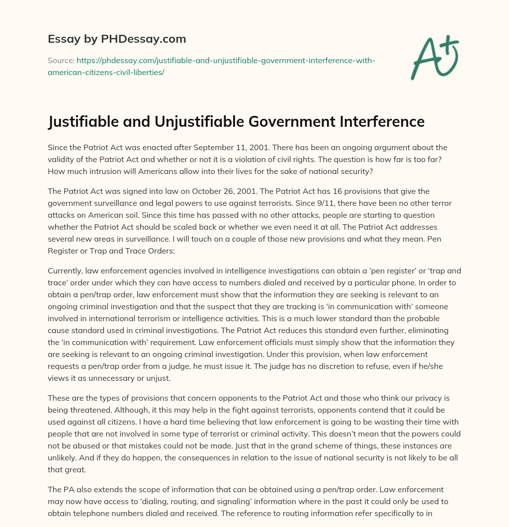 Justifiable and Unjustifiable Government Interference - PHDessay.com
