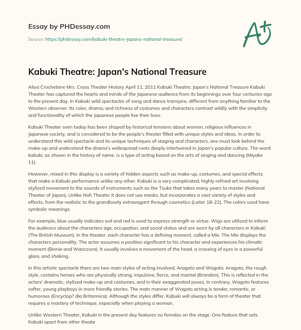 Kabuki Theatre: Japan'S National Treasure Essay Example - PHDessay.com