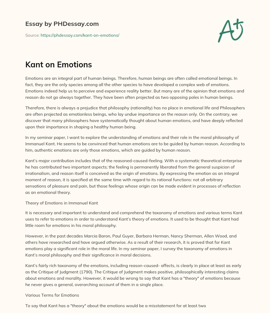 Kant on Emotions - PHDessay.com