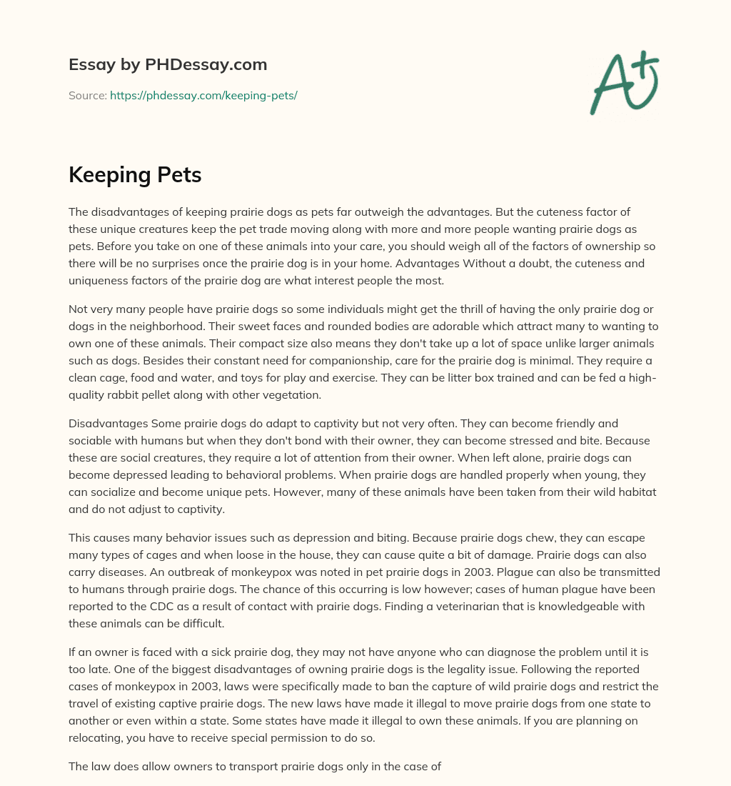 Keeping Pets (600 Words) - PHDessay.com