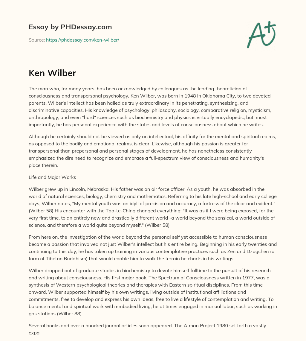 Ken Wilber - PHDessay.com