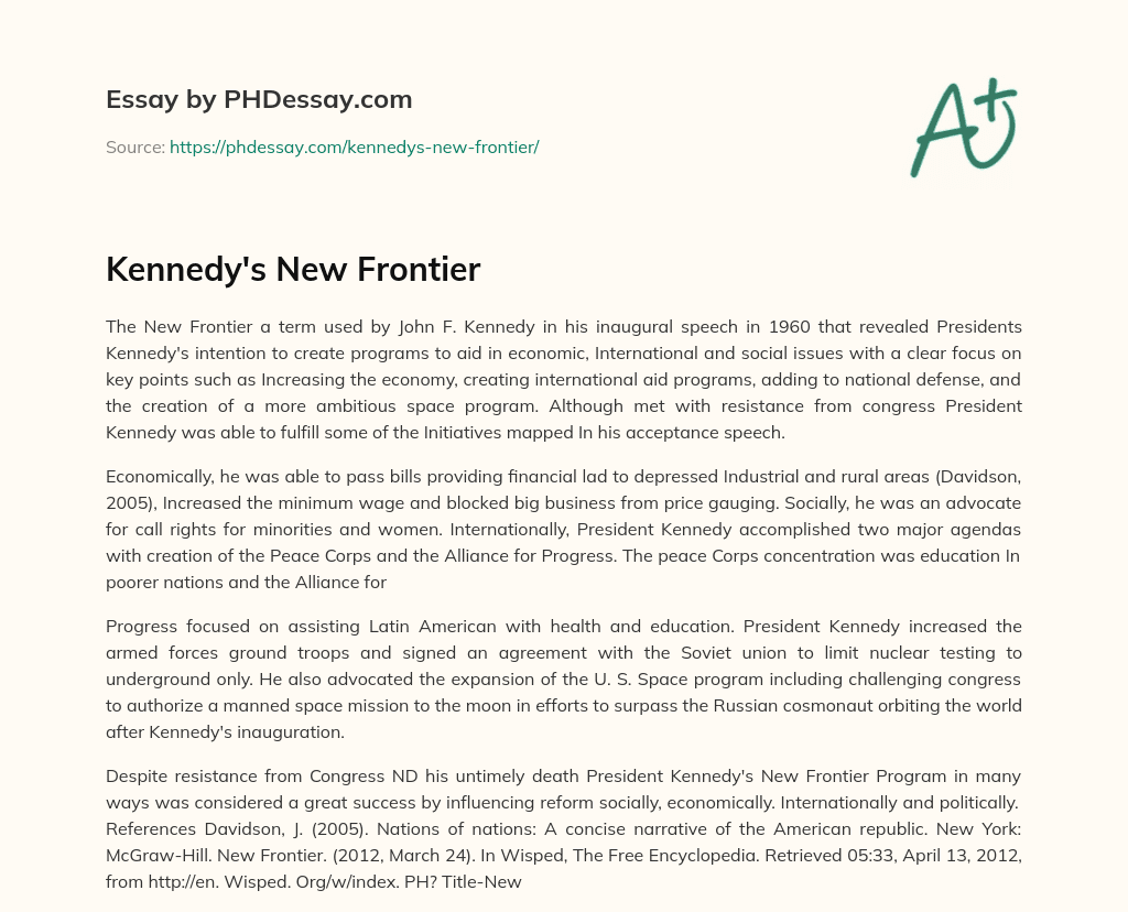 Kennedy'S New Frontier Summary And Definition Speech (300 Words ...