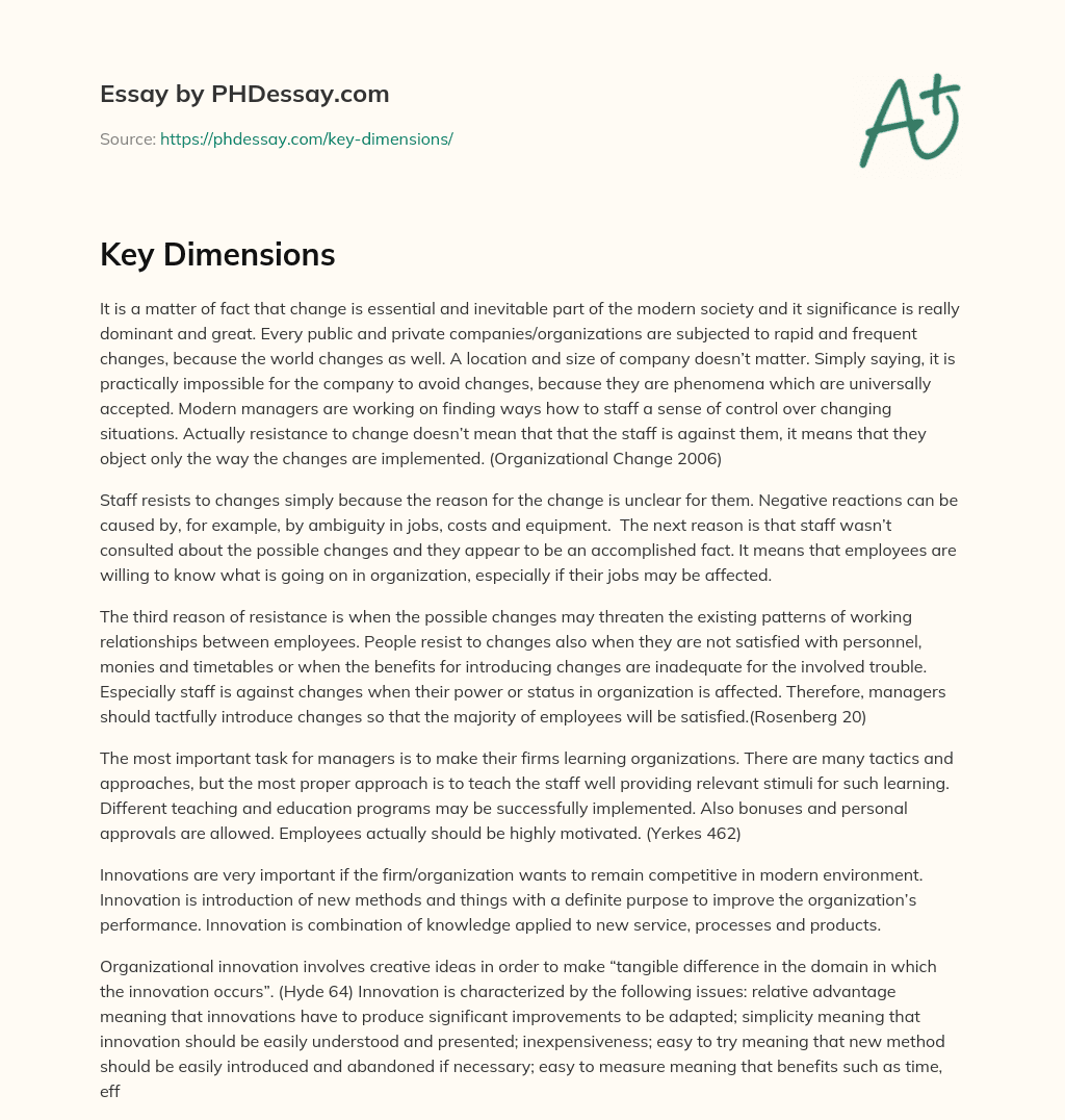 Key Dimensions - PHDessay.com