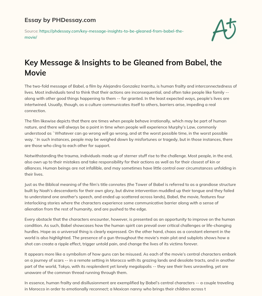Key Message & Insights to be Gleaned from Babel, the Movie - PHDessay.com