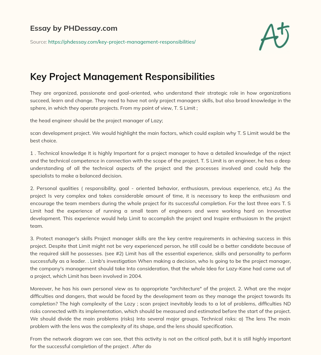 Key Project Management Responsibilities - PHDessay.com