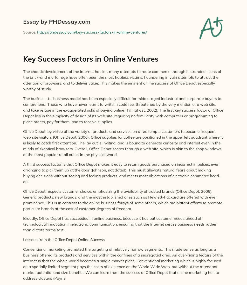 Key Success Factors in Online Ventures - PHDessay.com