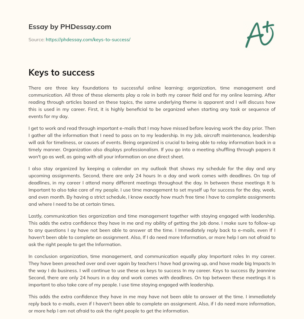 Keys to success (600 Words) - PHDessay.com