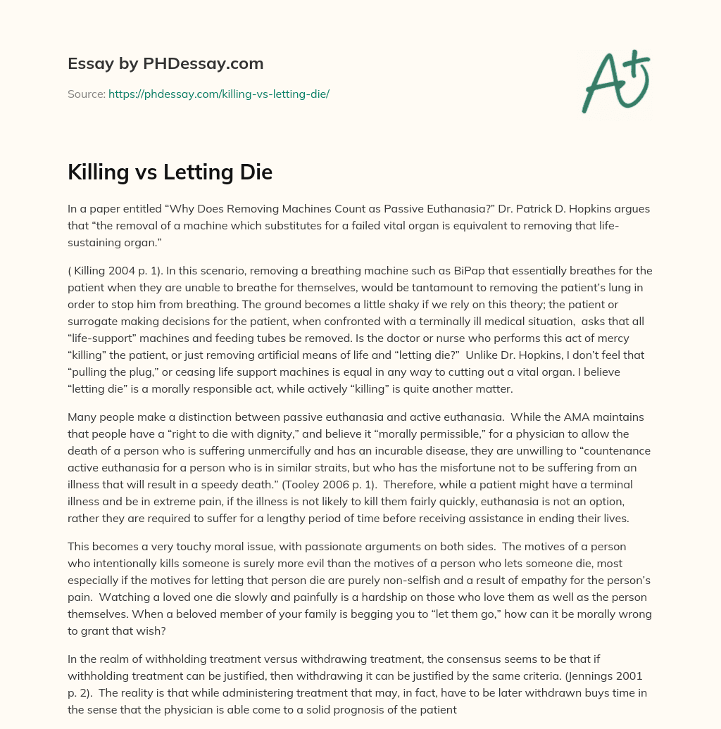 Killing vs Letting Die - PHDessay.com