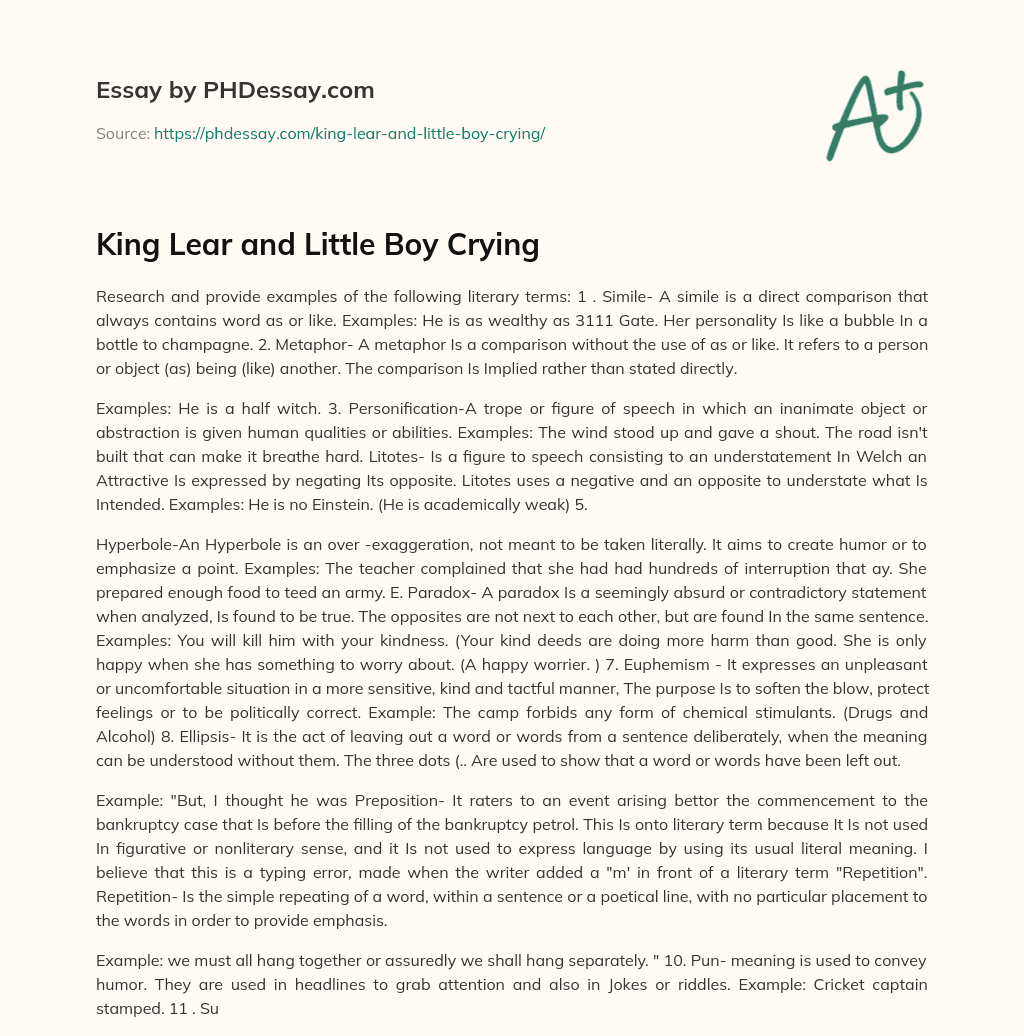 King Lear and Little Boy Crying - PHDessay.com