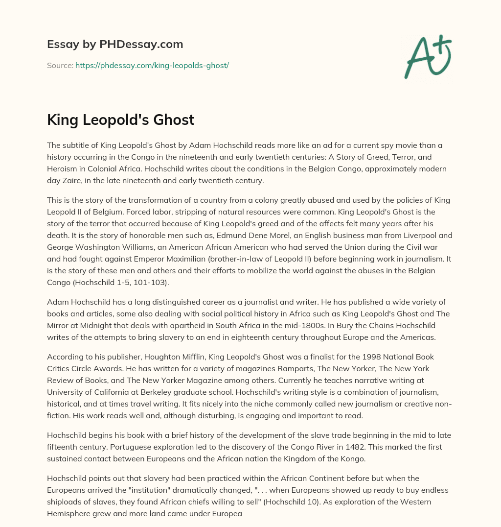 King Leopold'S Ghost Essay Example - PHDessay.com