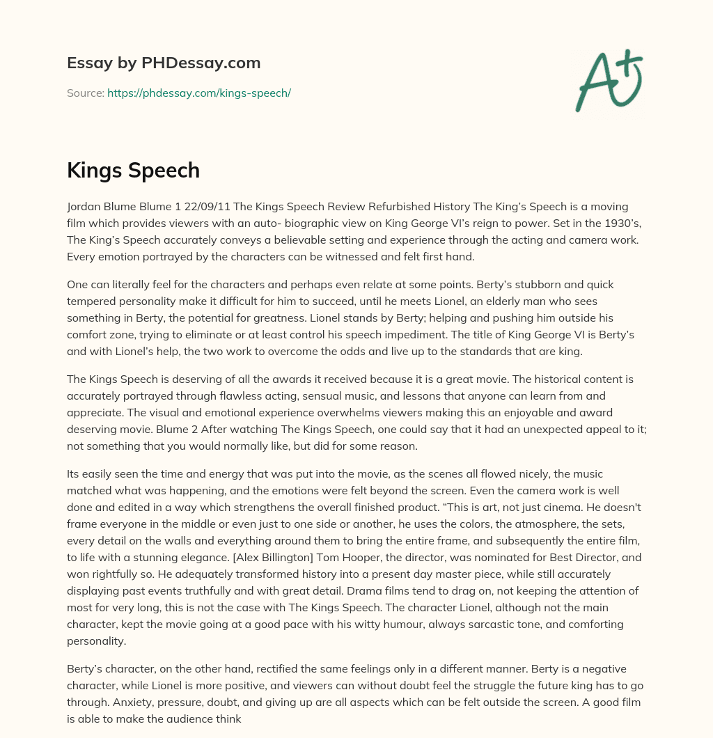 Kings Speech - PHDessay.com